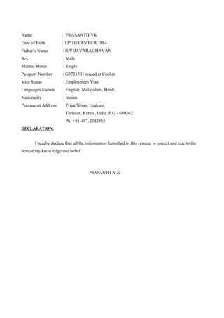 PRASANTH RESUME | PDF