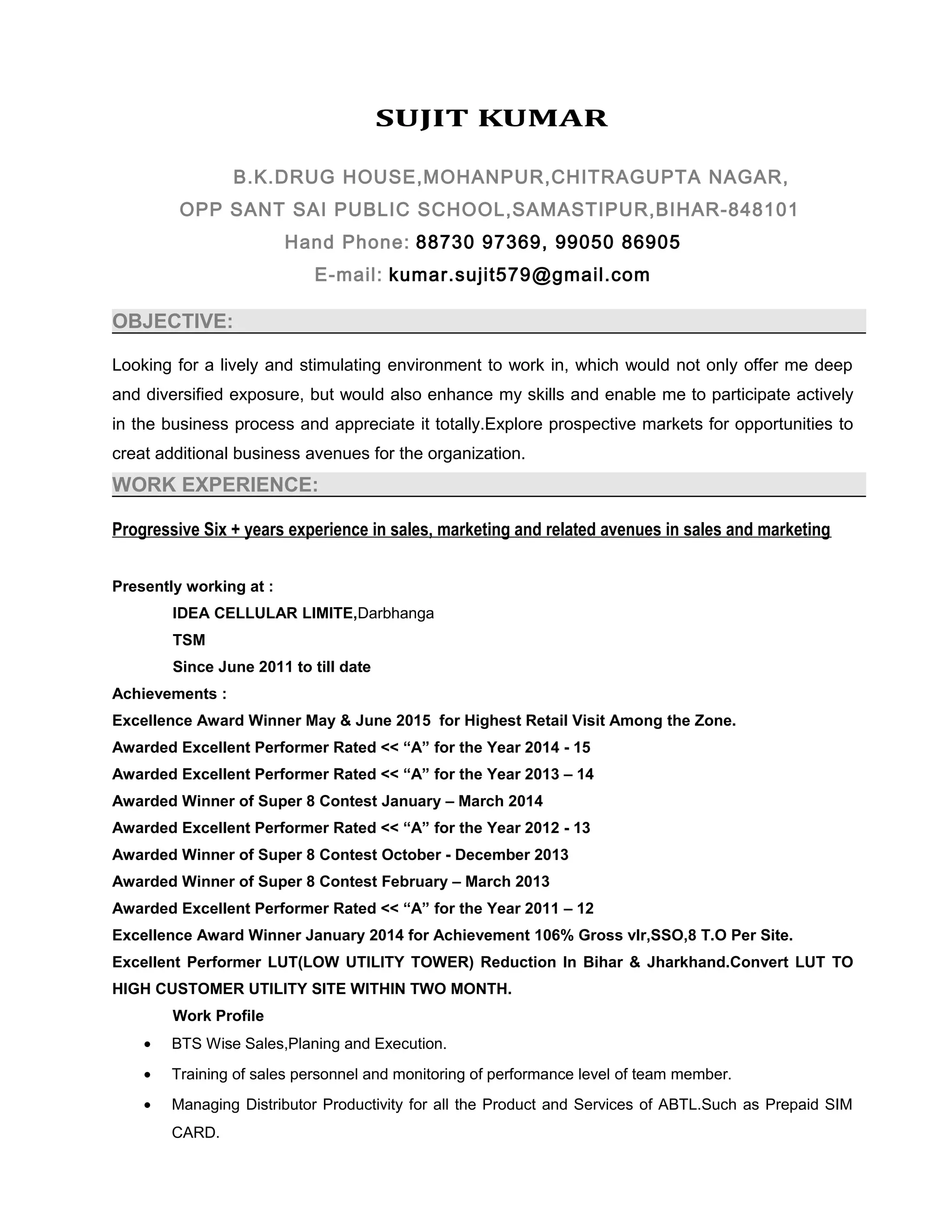 Resume Sujit Kumar | DOC