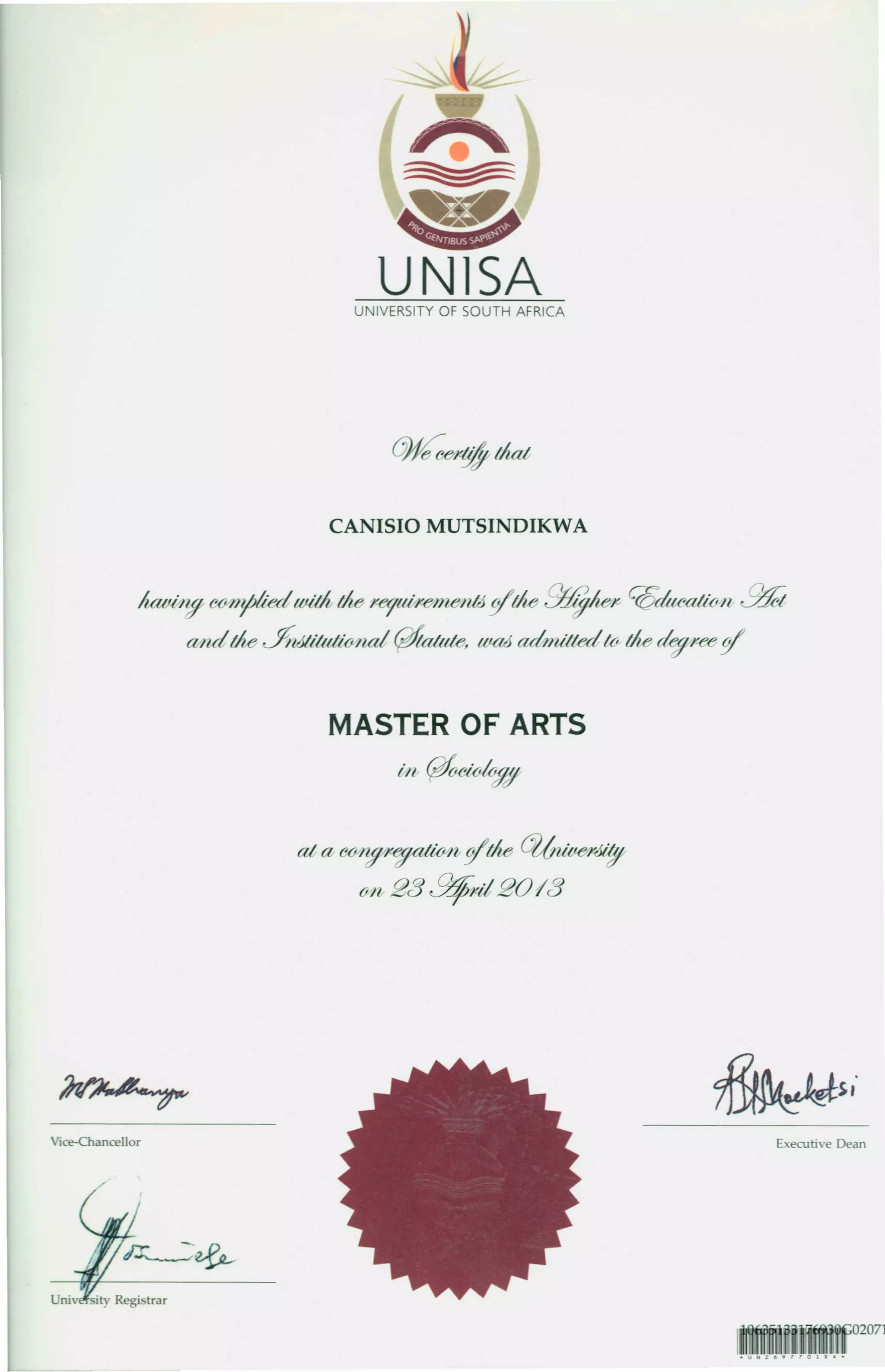 MASTERS CERTIFICATE | PDF
