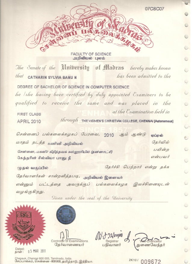 Catharin - UG Degree cert | PDF