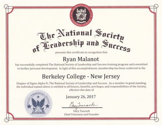 NSLS Certificate | PDF