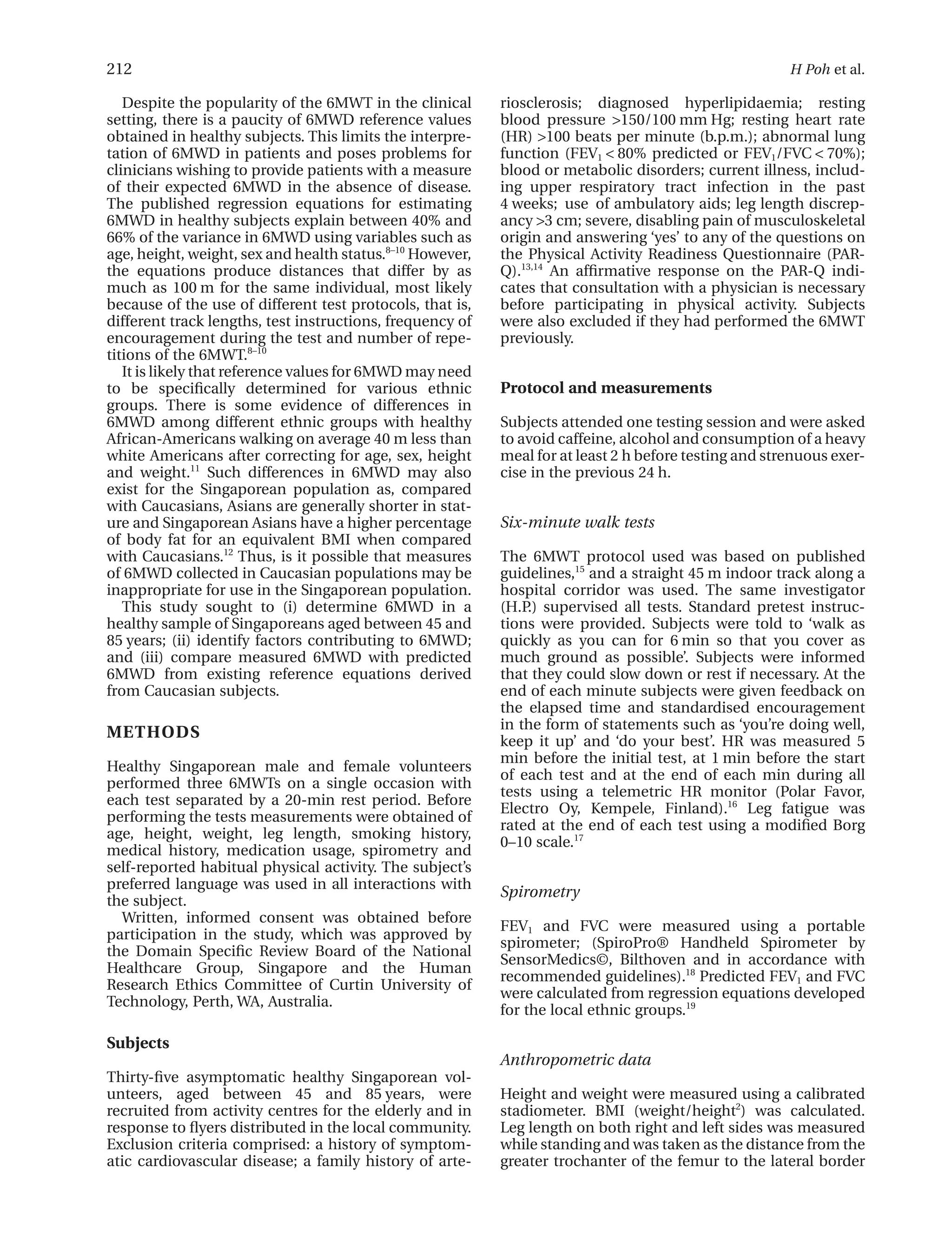 Six-minute walk distance in healthy Singaporean adults | PDF | Physical ...