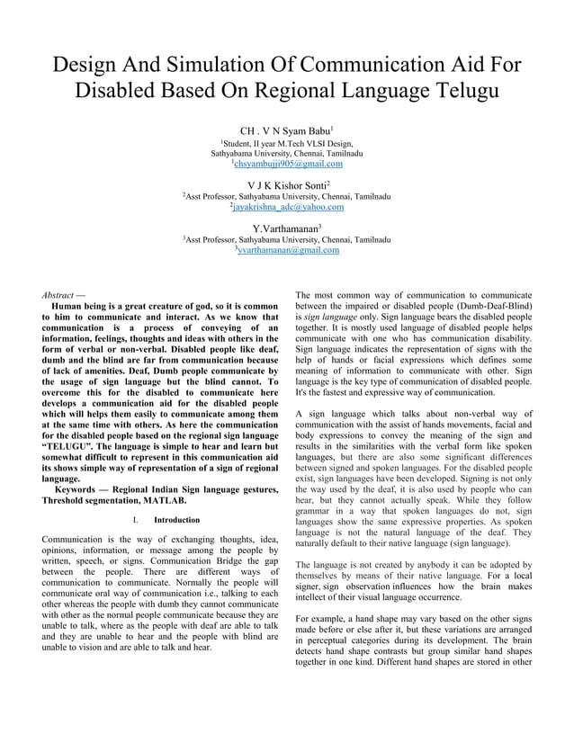 Paper Design and Simulation of Communication Aid For Disabled based on ...