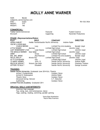 Molly Anne Warner Resume | DOCX