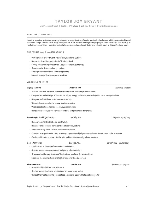 Taylor Bryant - Resume August 2015 | PDF