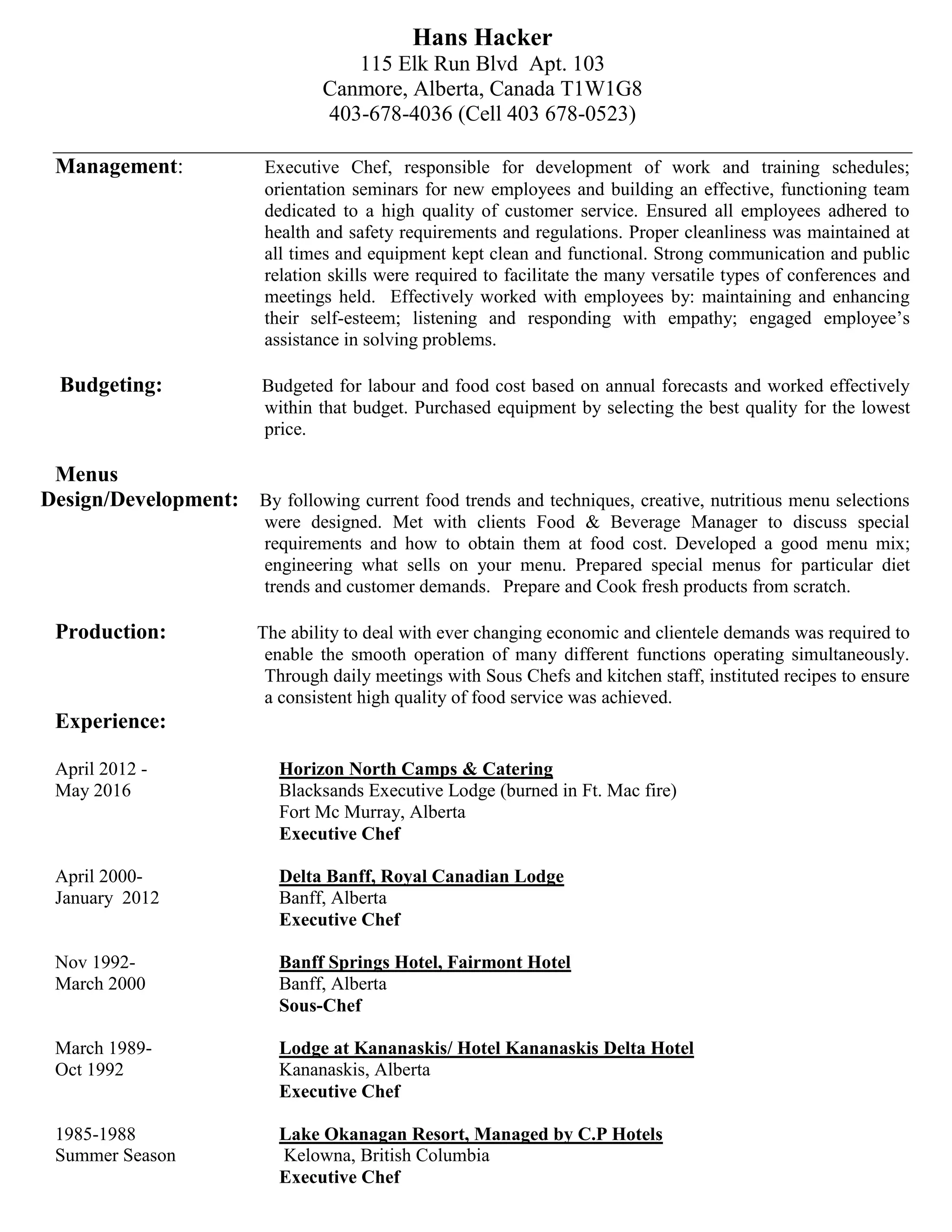 Hans Hacker Resume 2016 | PDF