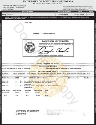 Chenlu Yang_USC ElectronicTranscript | PDF
