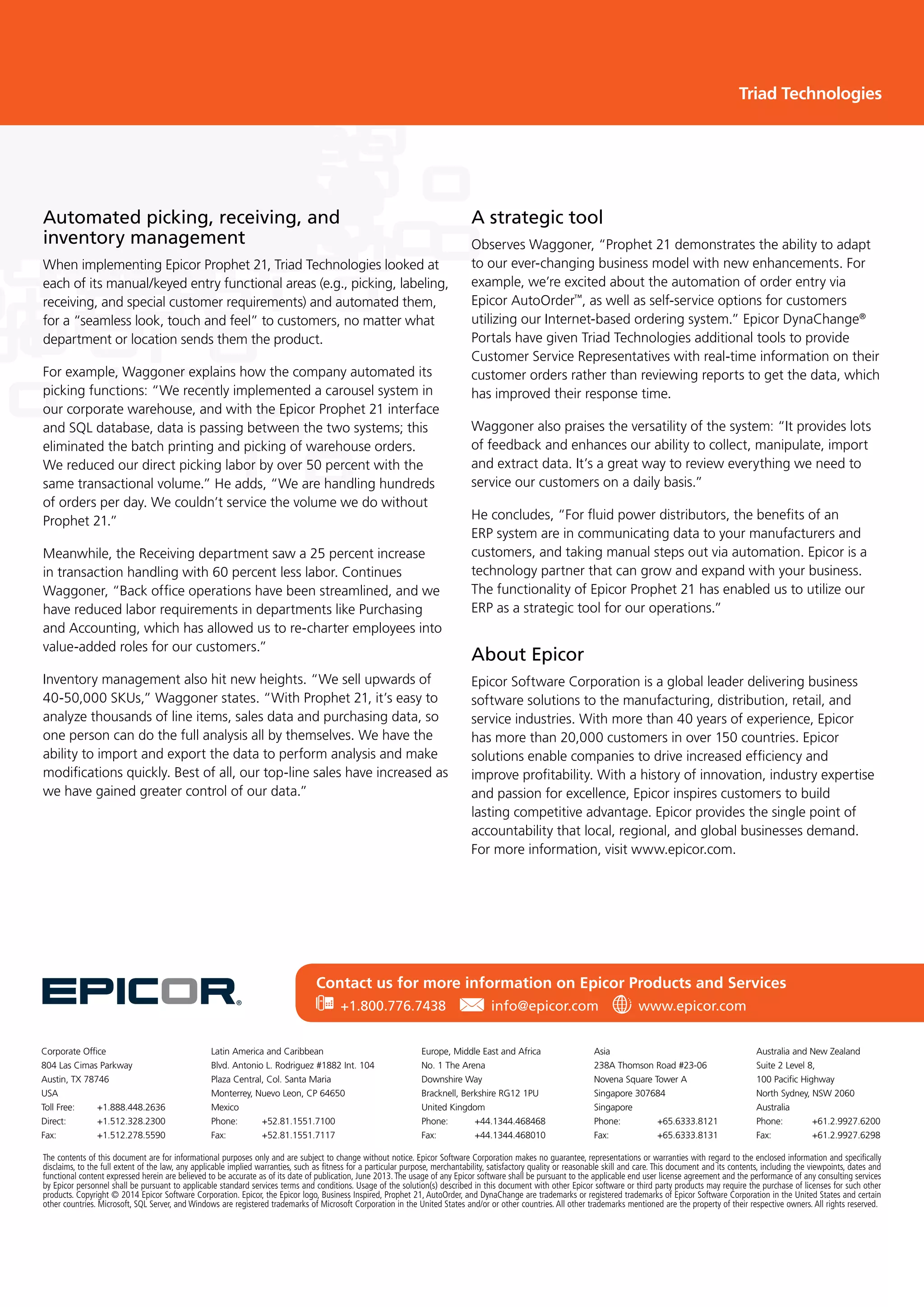 Epicor-Prophet21-Triad-Technologies-CS-ENS-0613 | PDF