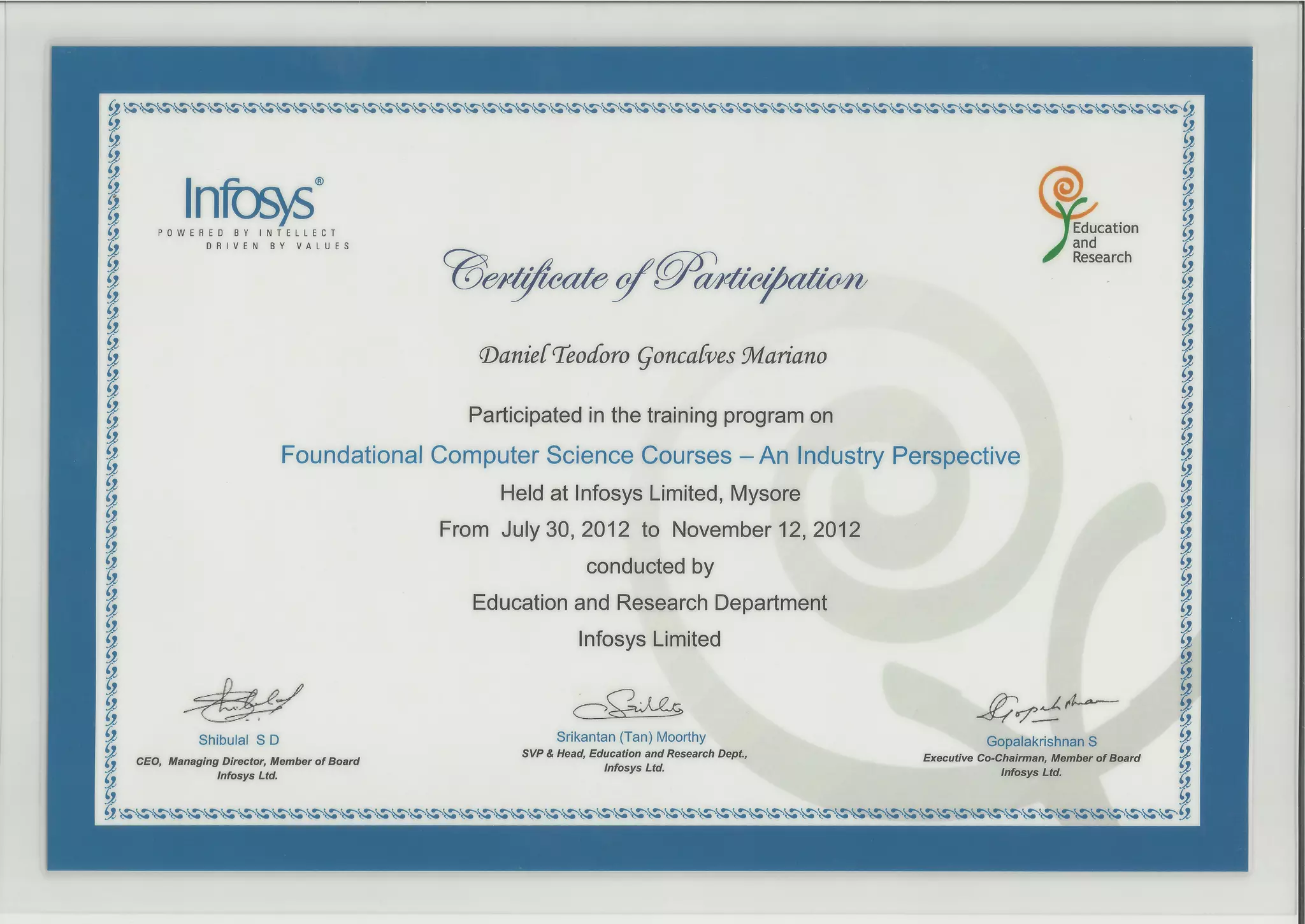 2012 - Infosys - Certificate | PDF