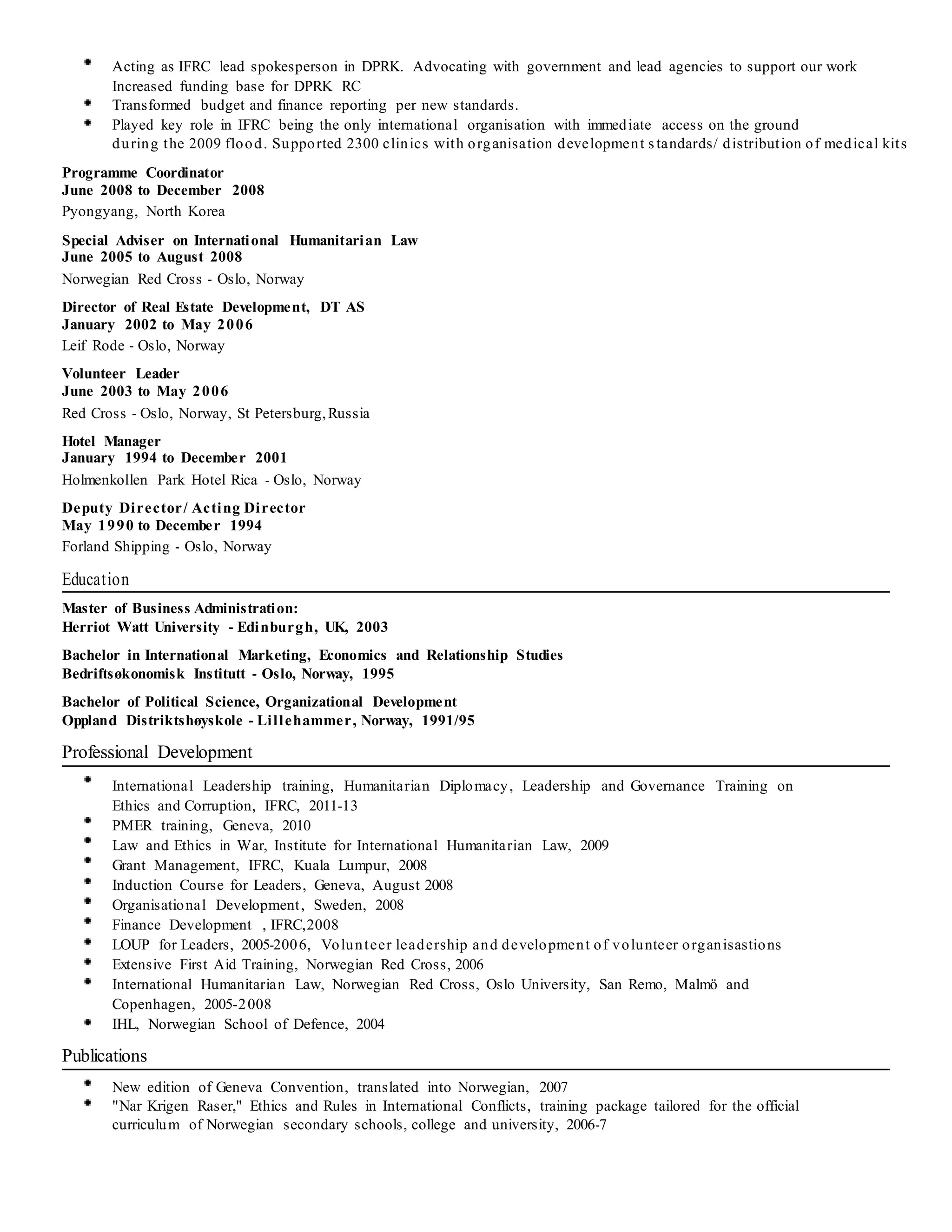 Executive Resume for Finn Jarle Rode | DOCX