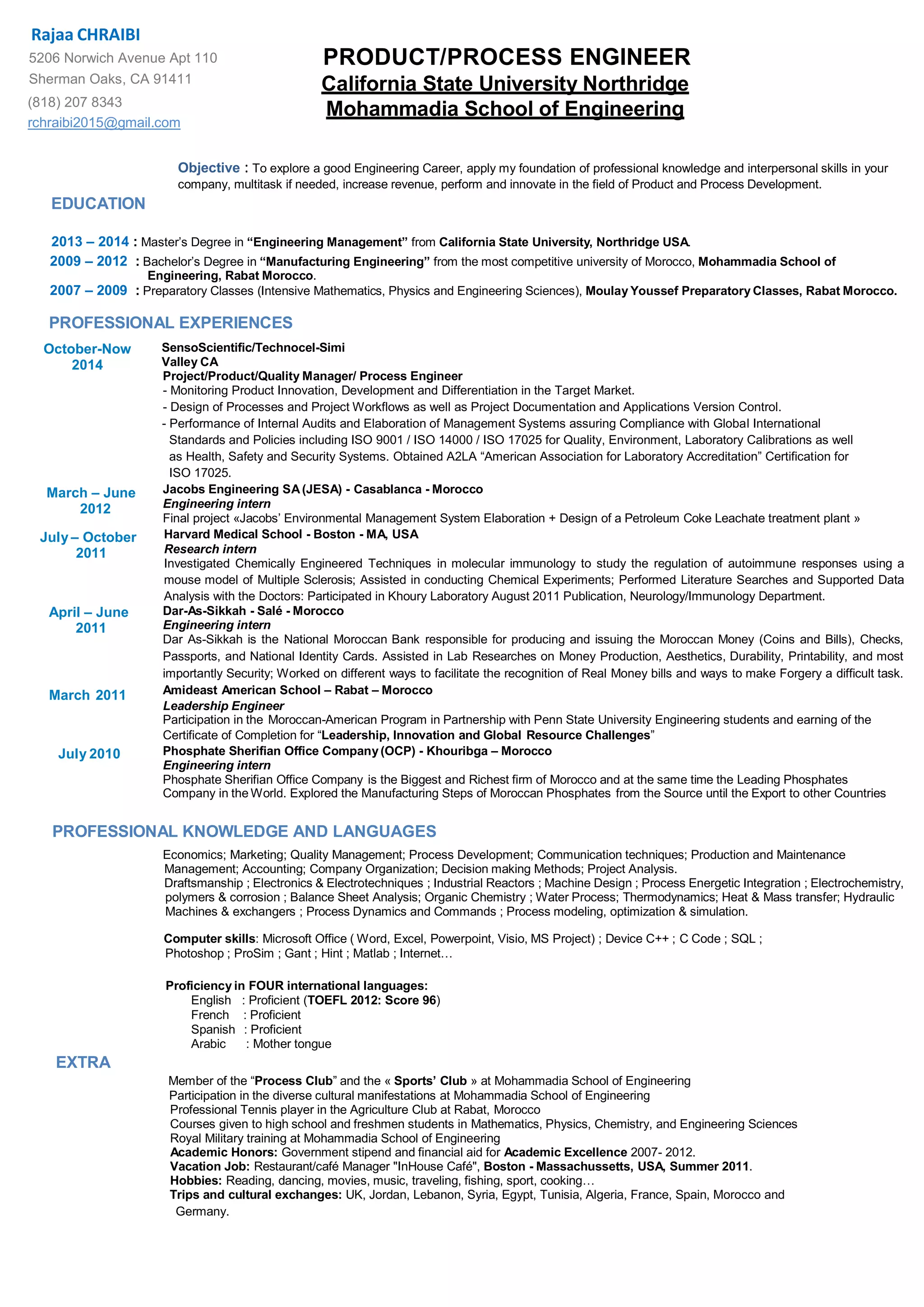 Engineer Rajaa Chraibi - Resume | PDF