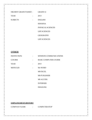 CURRICULUM VITAE OF THOLAH | DOCX