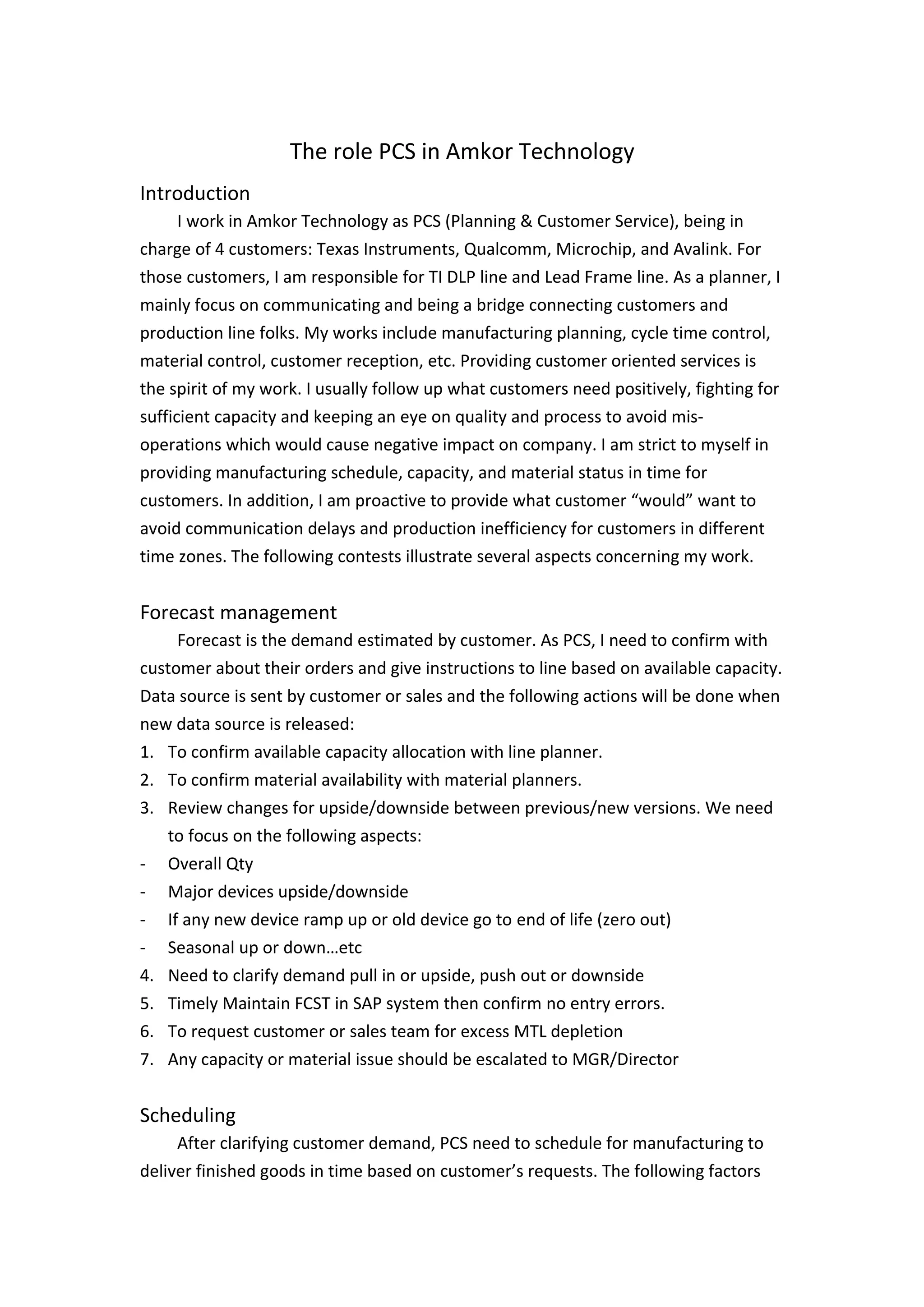 Working Experiences in Amkor Technology | DOC
