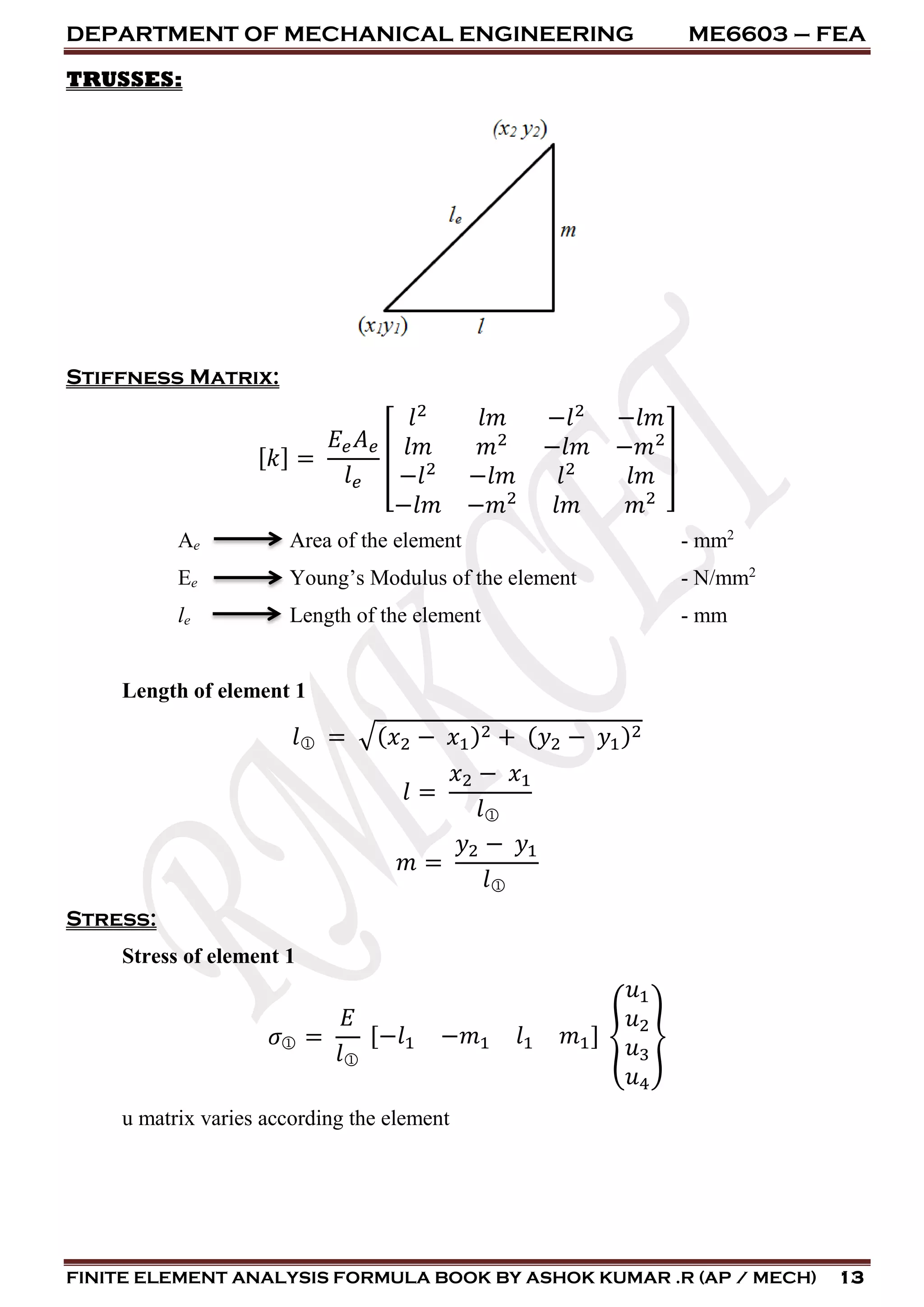 ME6603 - FINITE ELEMENT ANALYSIS FORMULA BOOK | PDF