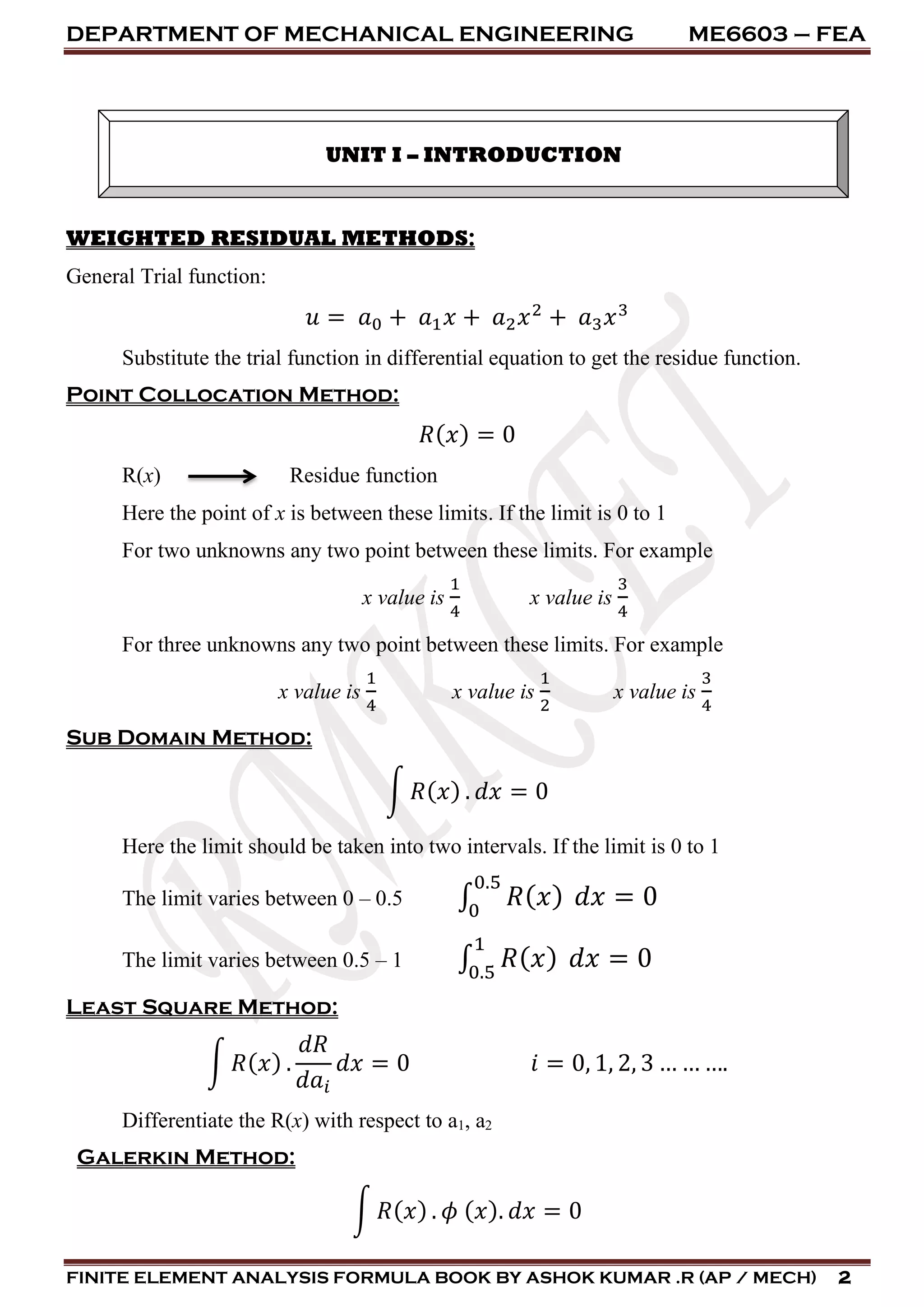 ME6603 - FINITE ELEMENT ANALYSIS FORMULA BOOK | PDF