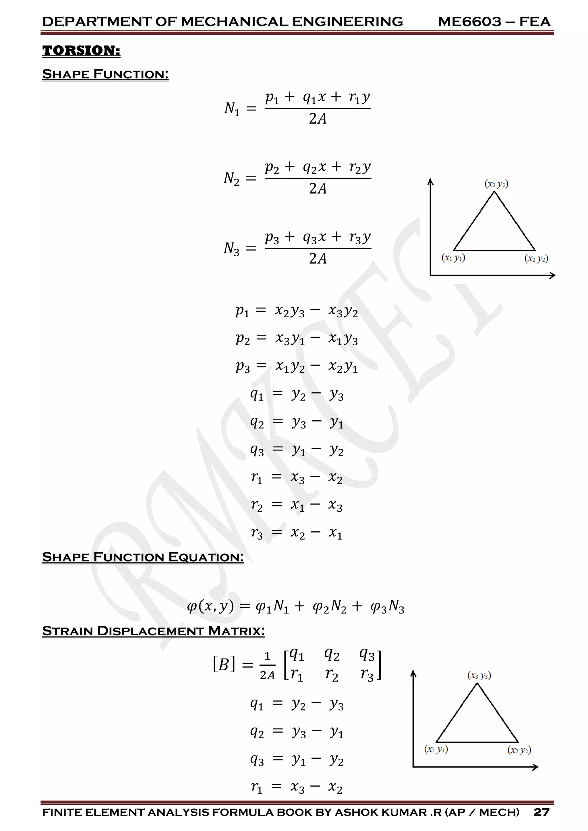ME6603 - FINITE ELEMENT ANALYSIS FORMULA BOOK | PDF