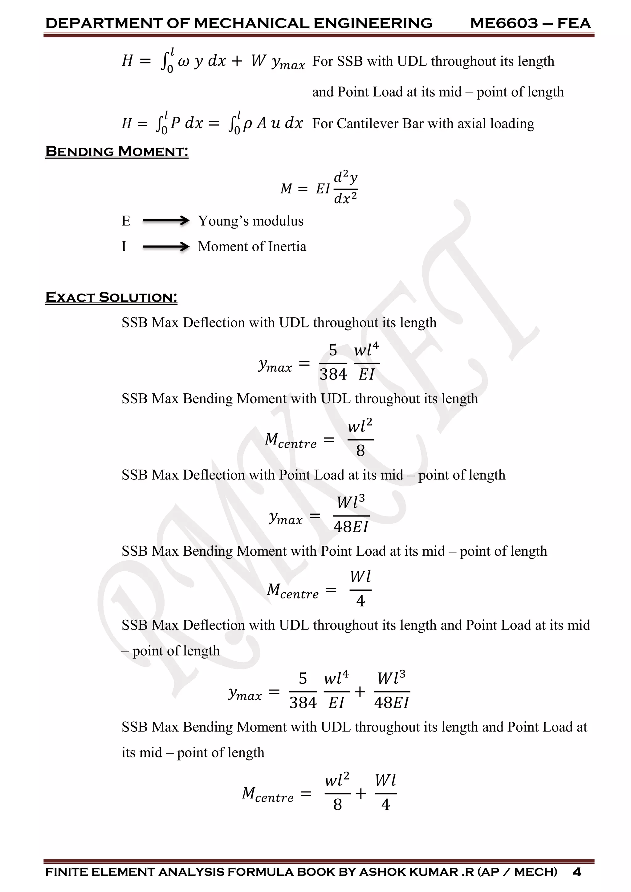 ME6603 - FINITE ELEMENT ANALYSIS FORMULA BOOK | PDF