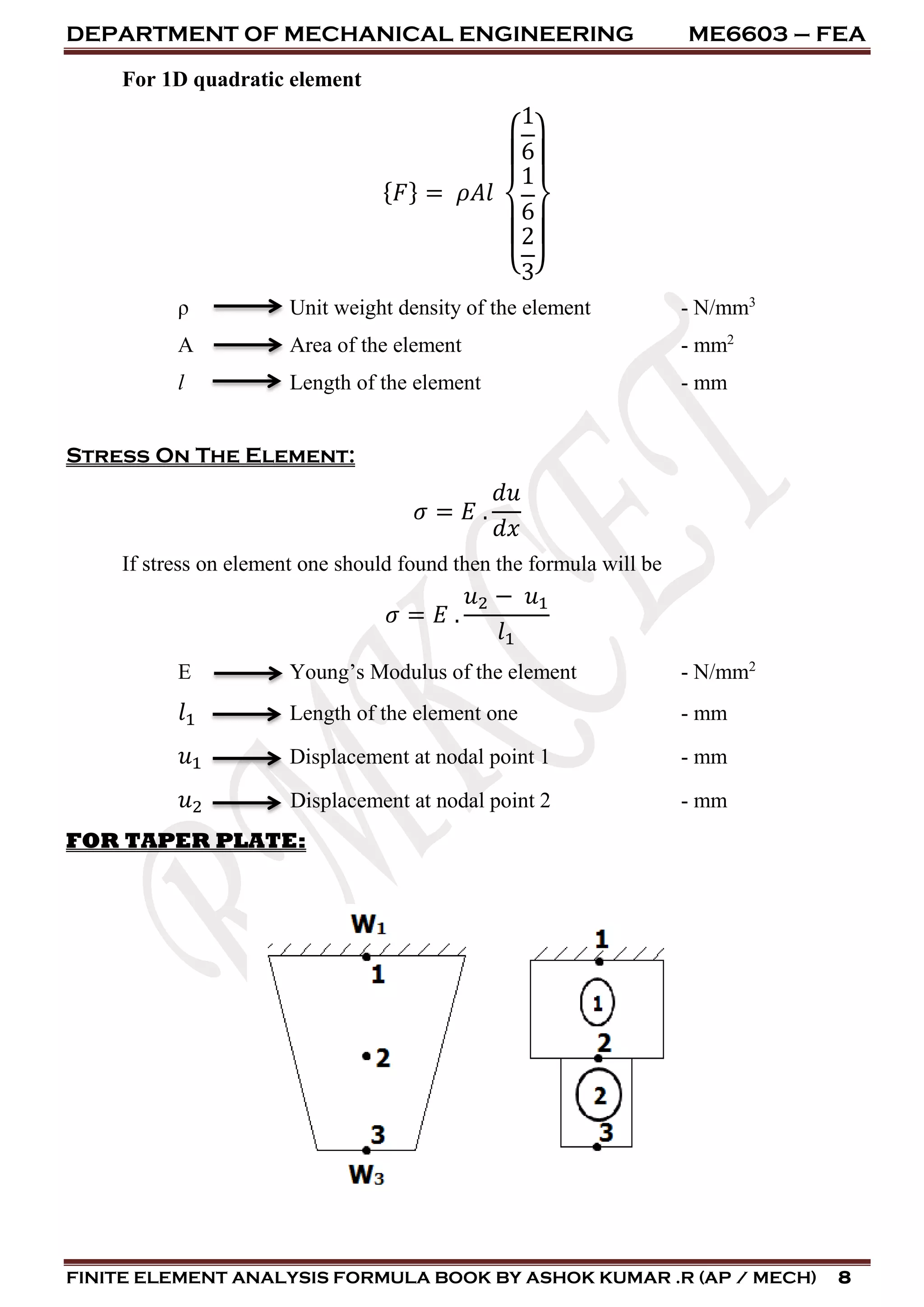 ME6603 - FINITE ELEMENT ANALYSIS FORMULA BOOK | PDF