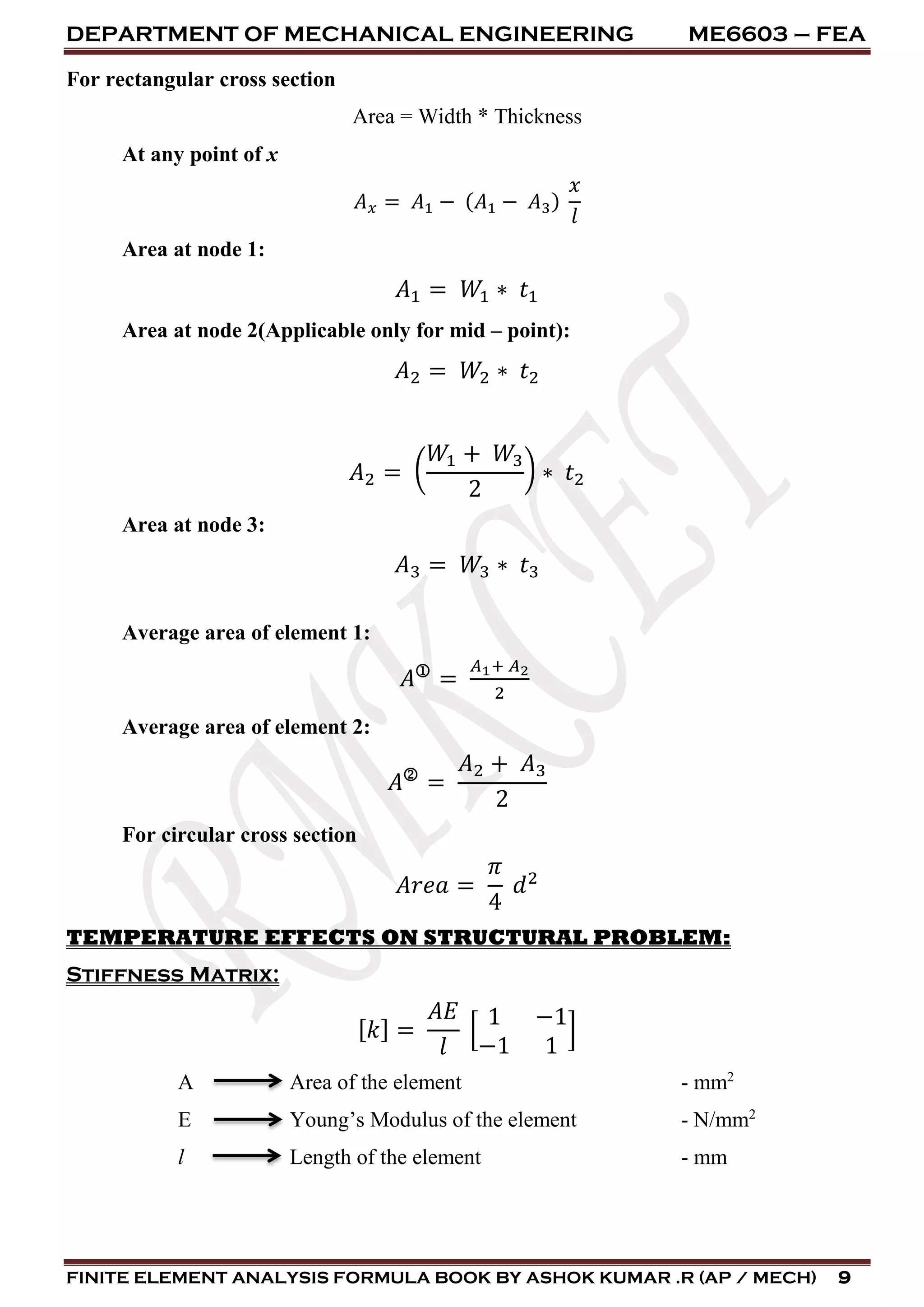 ME6603 - FINITE ELEMENT ANALYSIS FORMULA BOOK | PDF