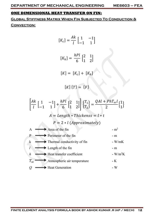 ME6603 - FINITE ELEMENT ANALYSIS FORMULA BOOK | PDF