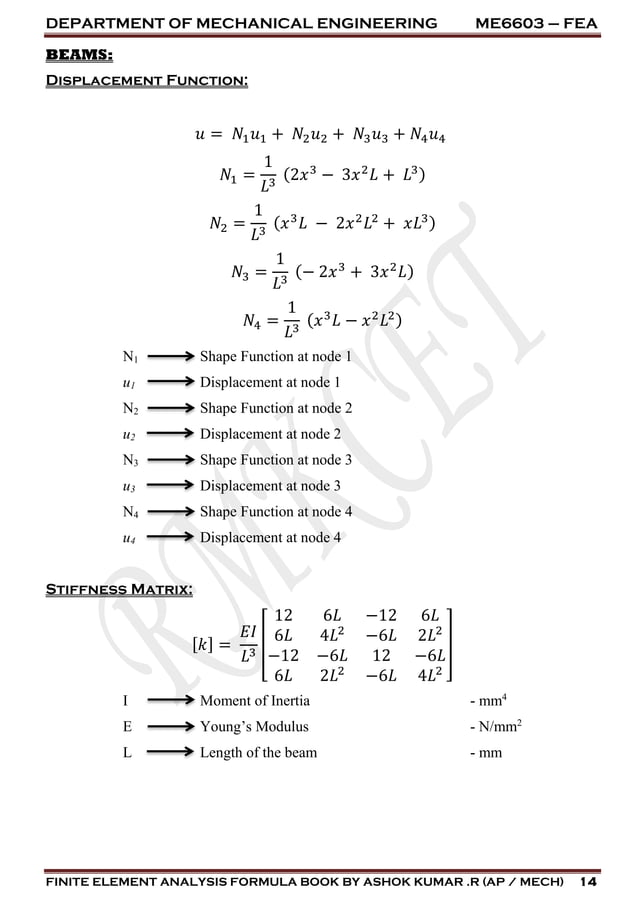 ME6603 - FINITE ELEMENT ANALYSIS FORMULA BOOK | PDF