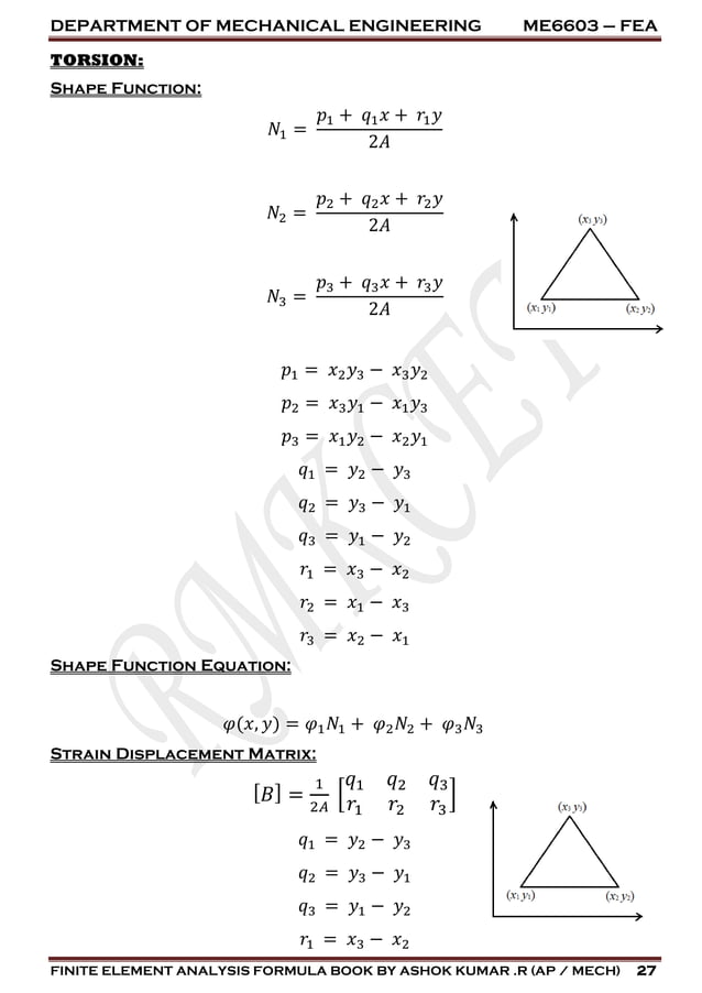 ME6603 - FINITE ELEMENT ANALYSIS FORMULA BOOK | PDF