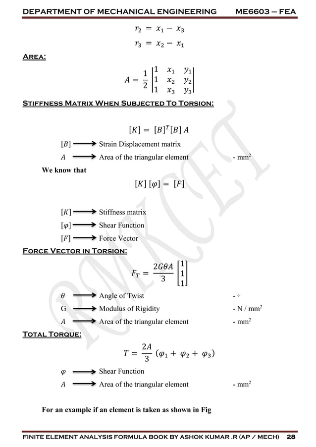 ME6603 - FINITE ELEMENT ANALYSIS FORMULA BOOK | PDF