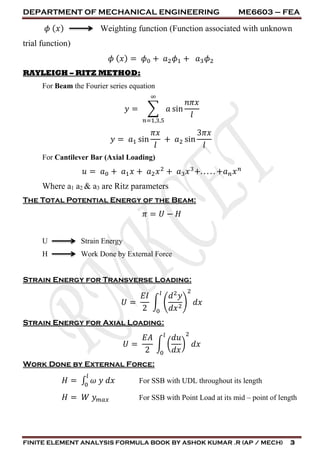 ME6603 - FINITE ELEMENT ANALYSIS FORMULA BOOK | PDF