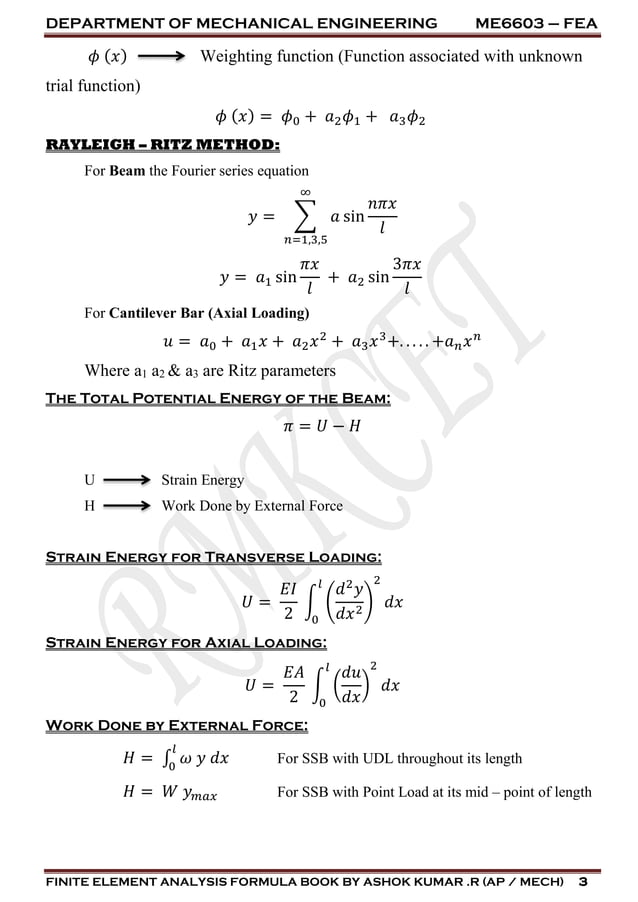 ME6603 - FINITE ELEMENT ANALYSIS FORMULA BOOK | PDF