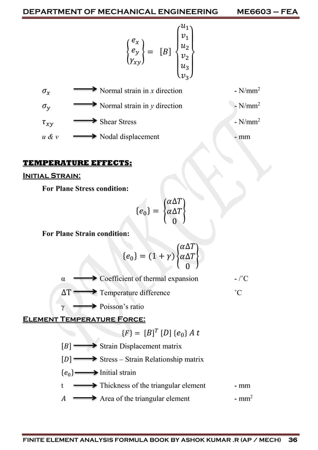 ME6603 - FINITE ELEMENT ANALYSIS FORMULA BOOK | PDF