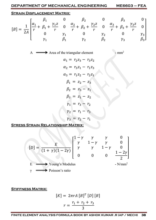 ME6603 - FINITE ELEMENT ANALYSIS FORMULA BOOK | PDF