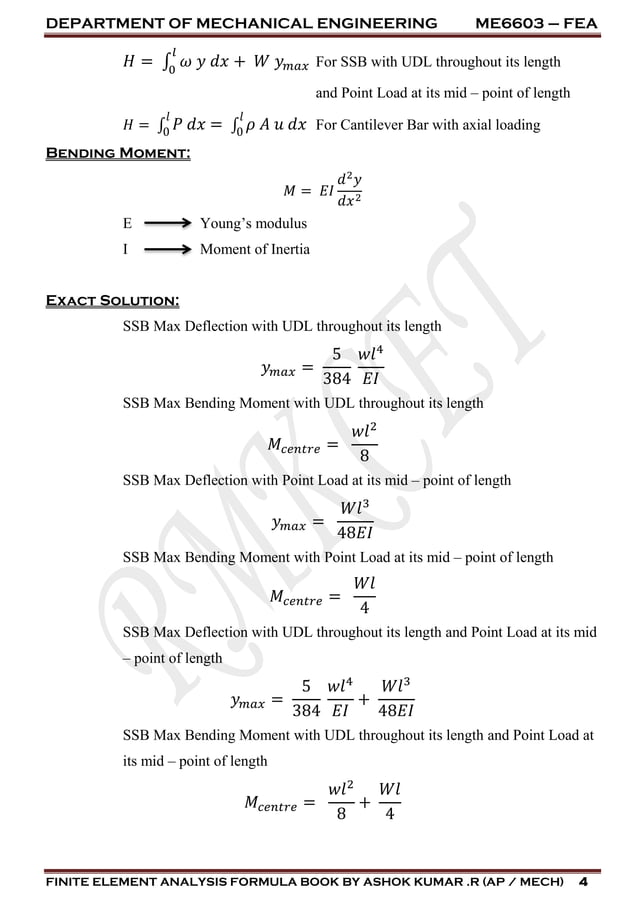 ME6603 - FINITE ELEMENT ANALYSIS FORMULA BOOK | PDF
