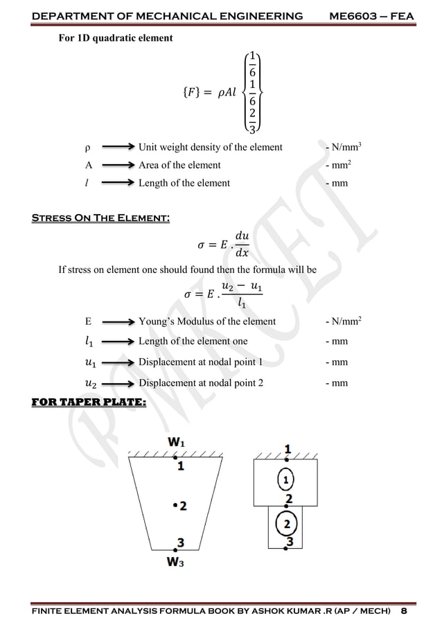 ME6603 - FINITE ELEMENT ANALYSIS FORMULA BOOK | PDF