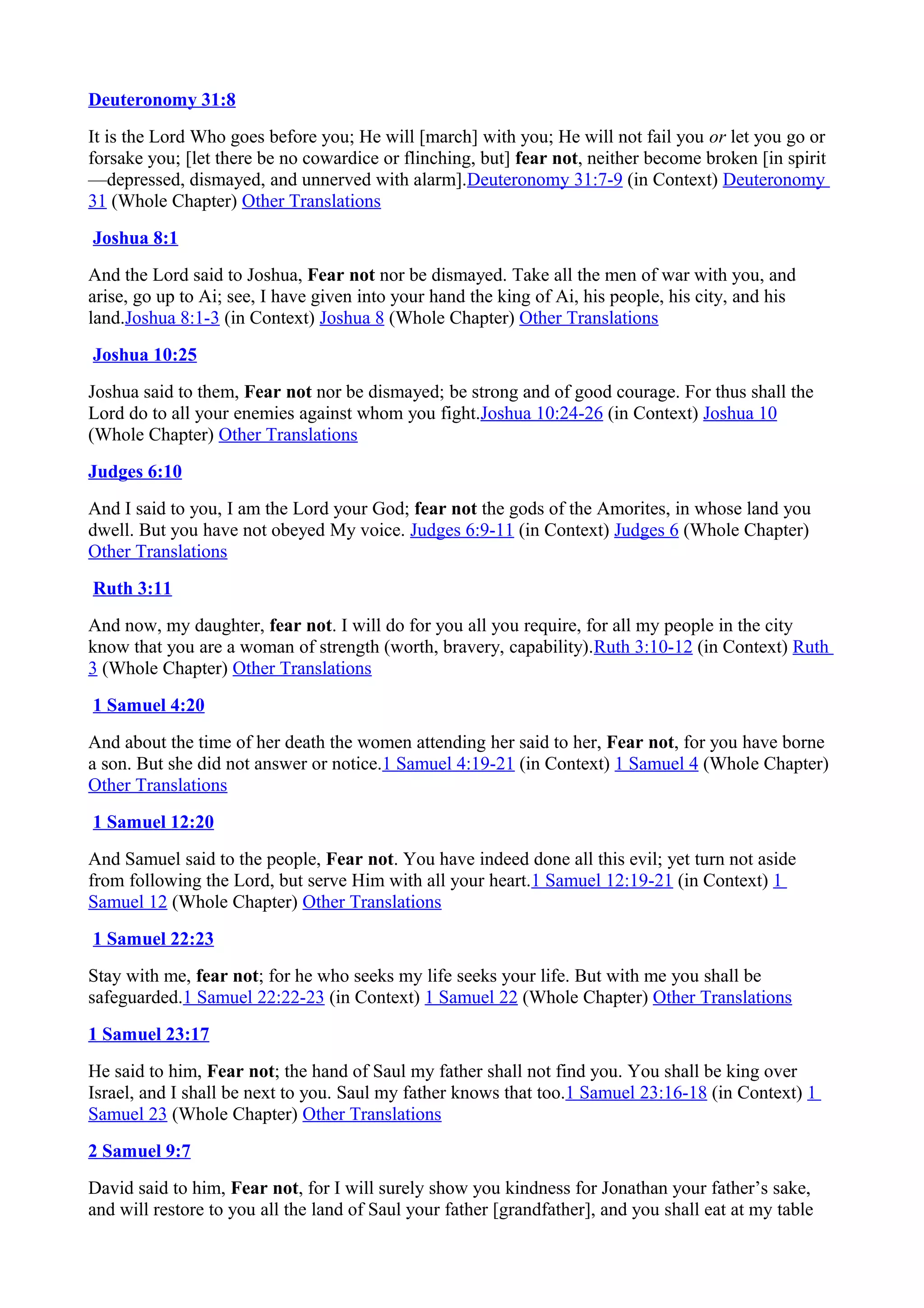 Fear not scriptures | ODT