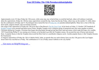 Fear Of Friday The 13Th Paraskavedekatriphobia | PPT