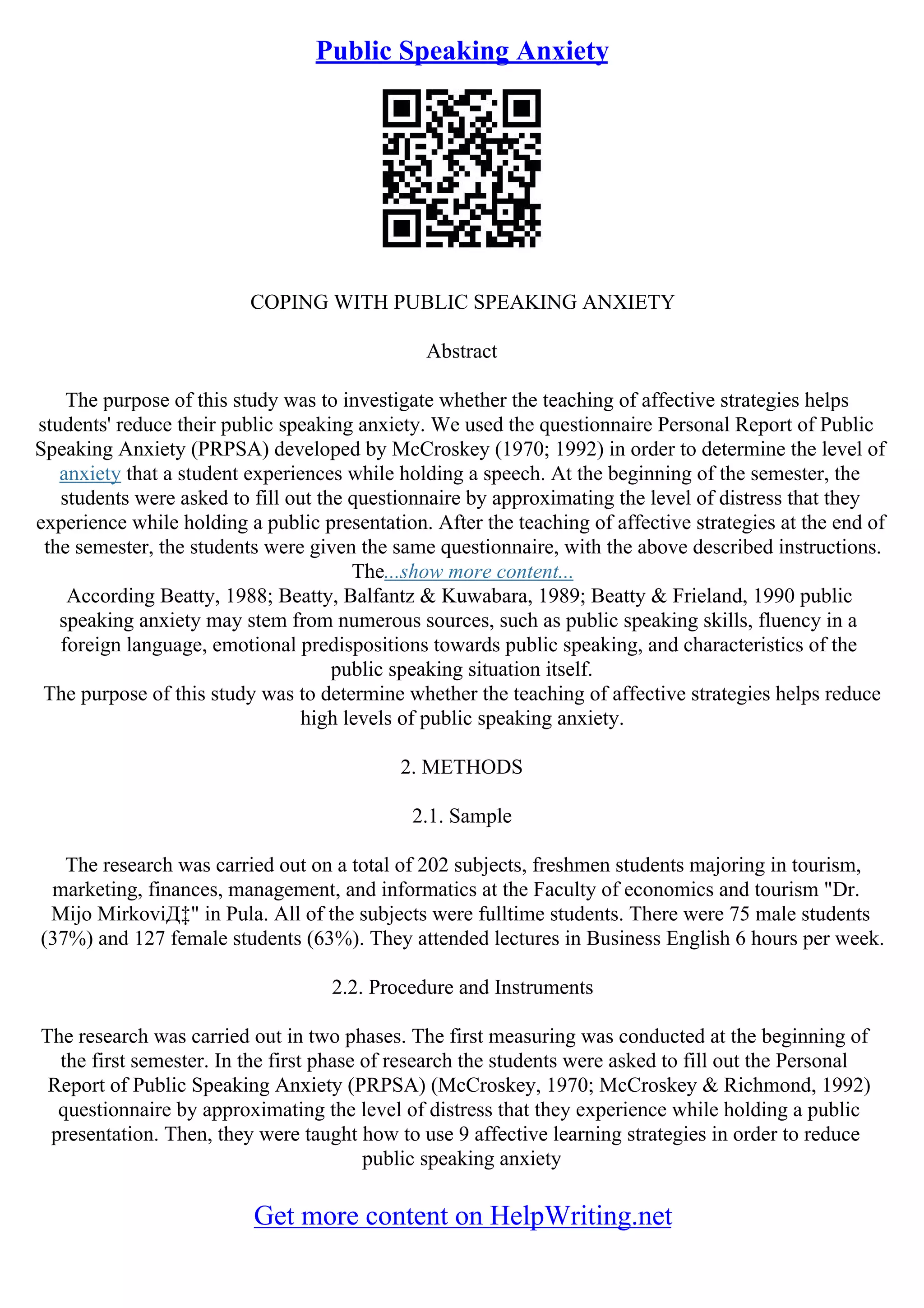 Fear Of Public Speaking Essay | PDF
