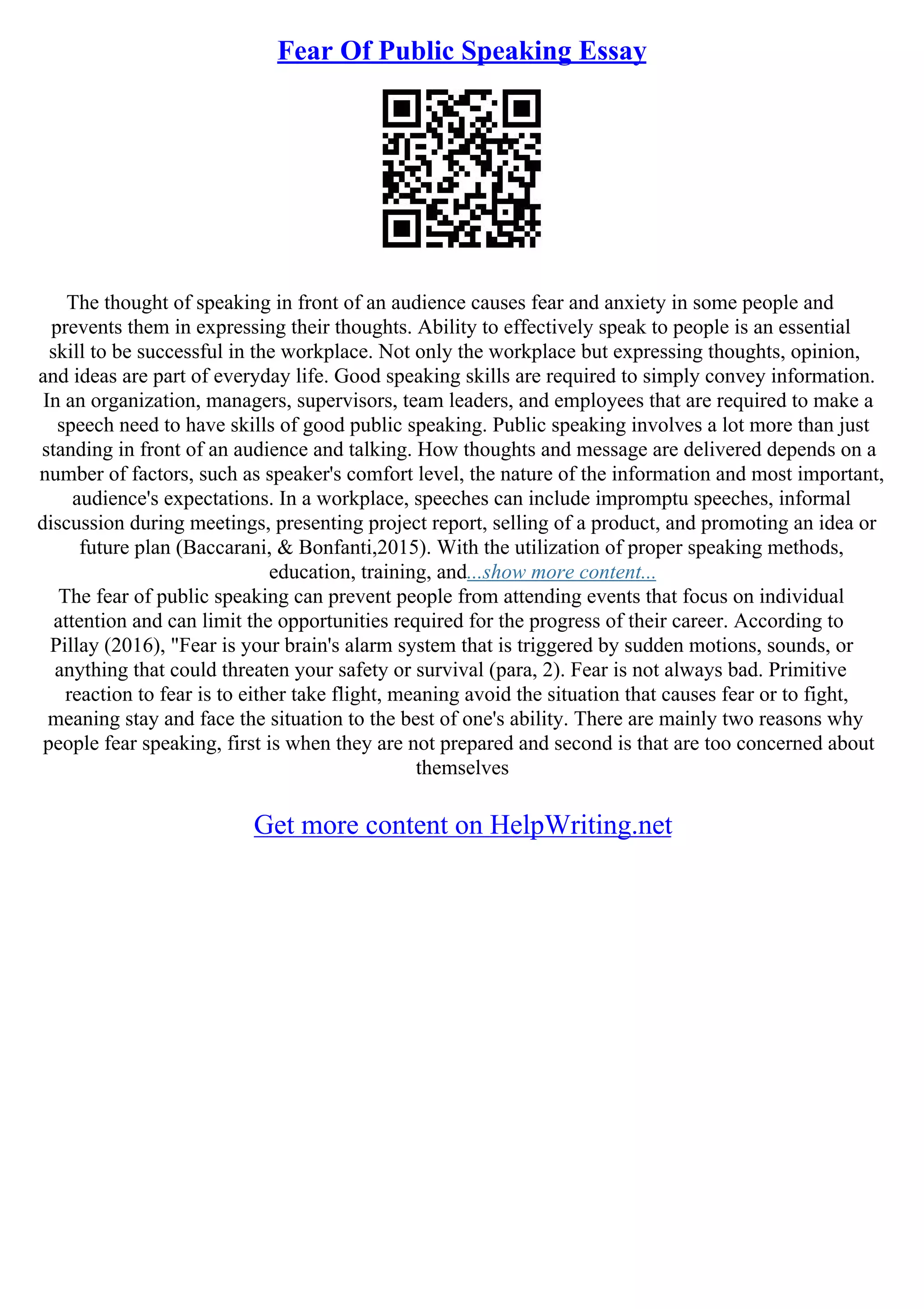 Fear Of Public Speaking Essay | PDF