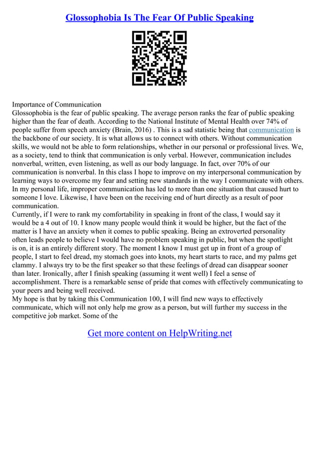 Fear Of Public Speaking Essay | PDF