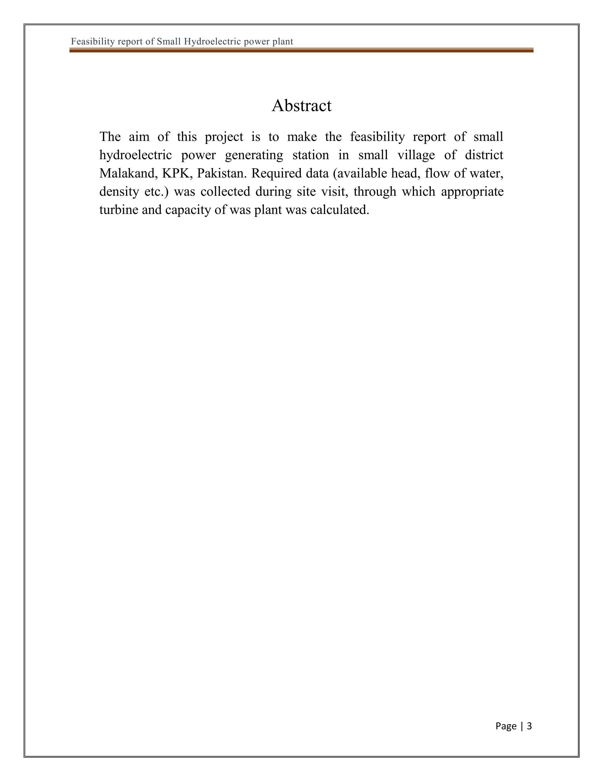 Feasibility Report of Small Hydroelectric Power Plant | PDF