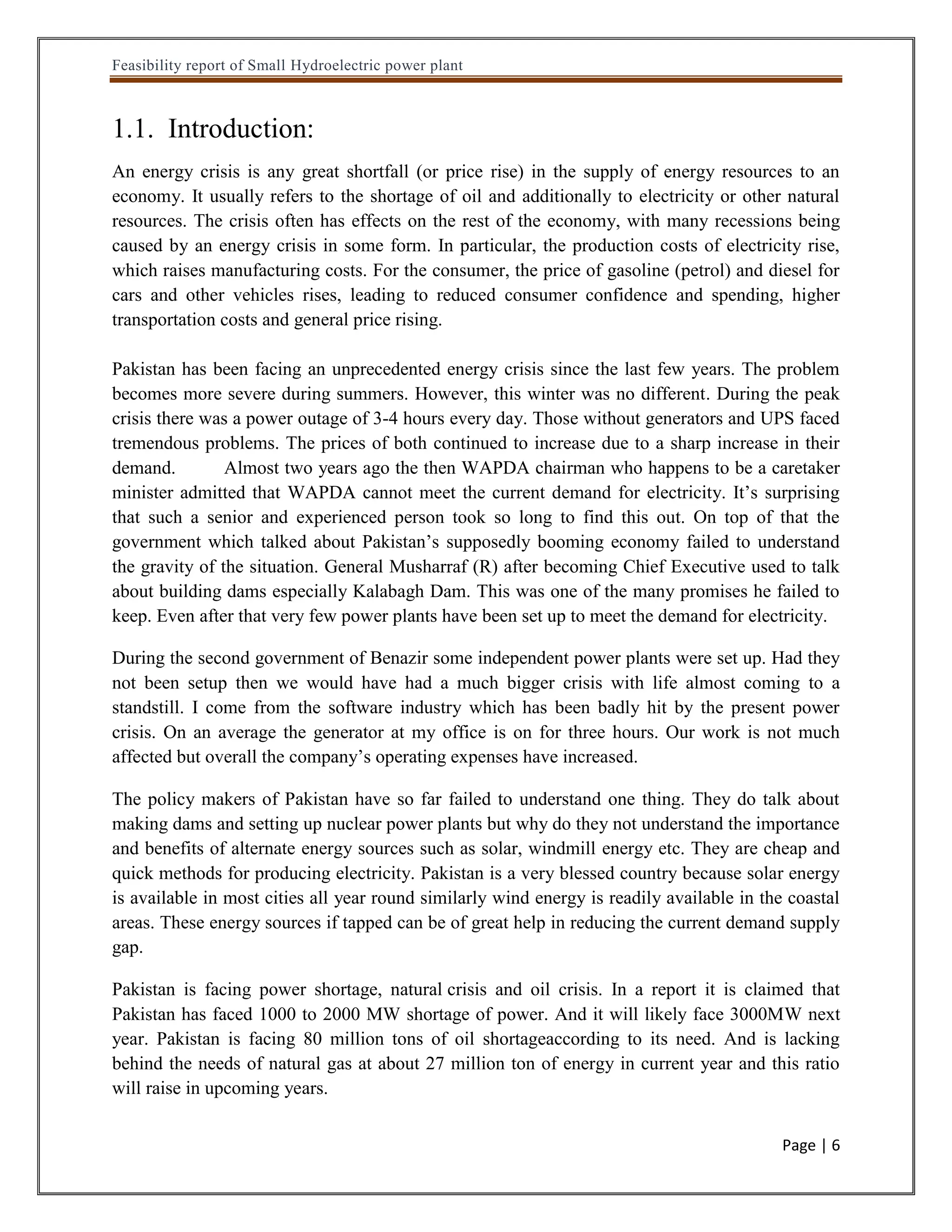 Feasibility Report of Small Hydroelectric Power Plant | PDF
