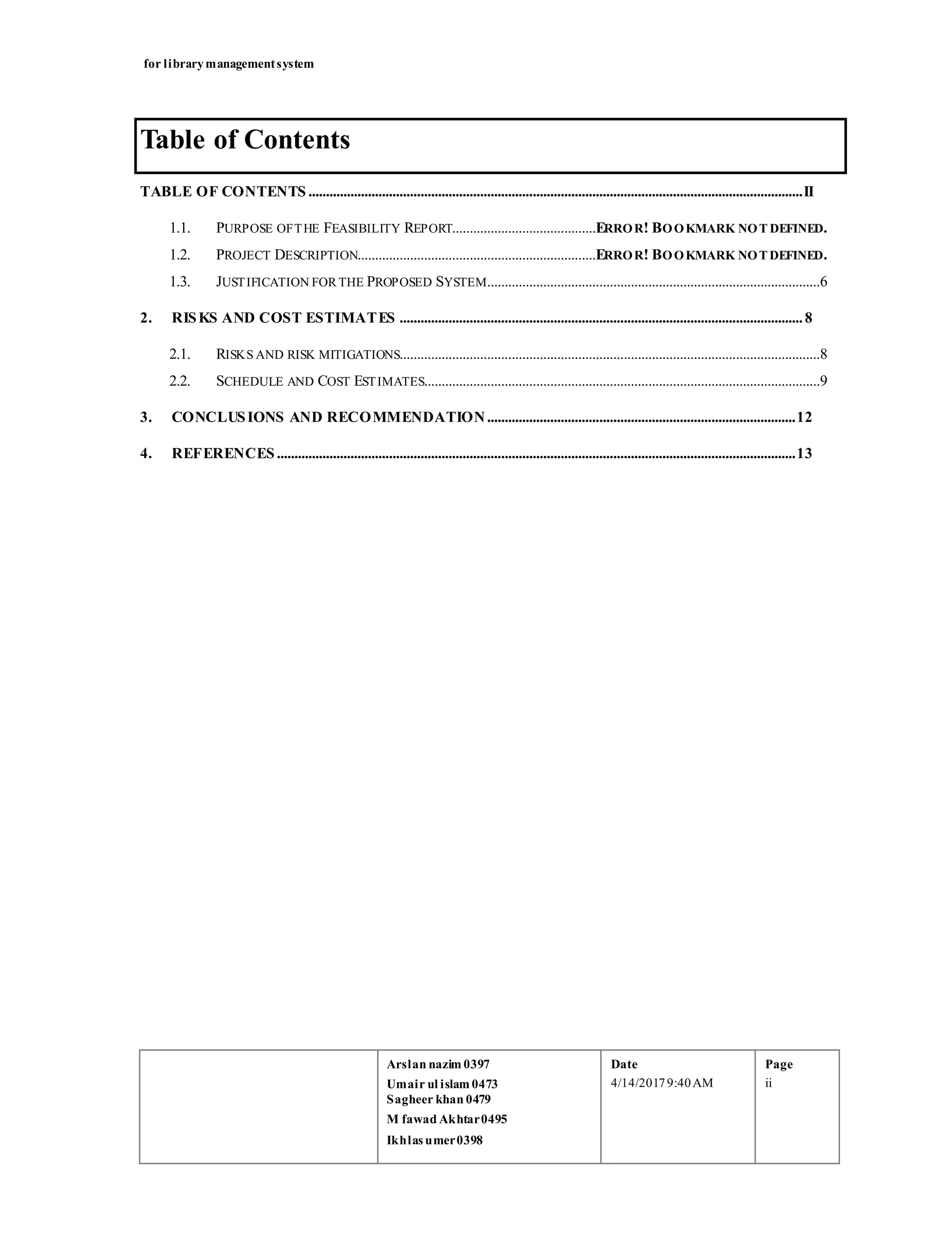 Feasibility report for library management system | DOCX