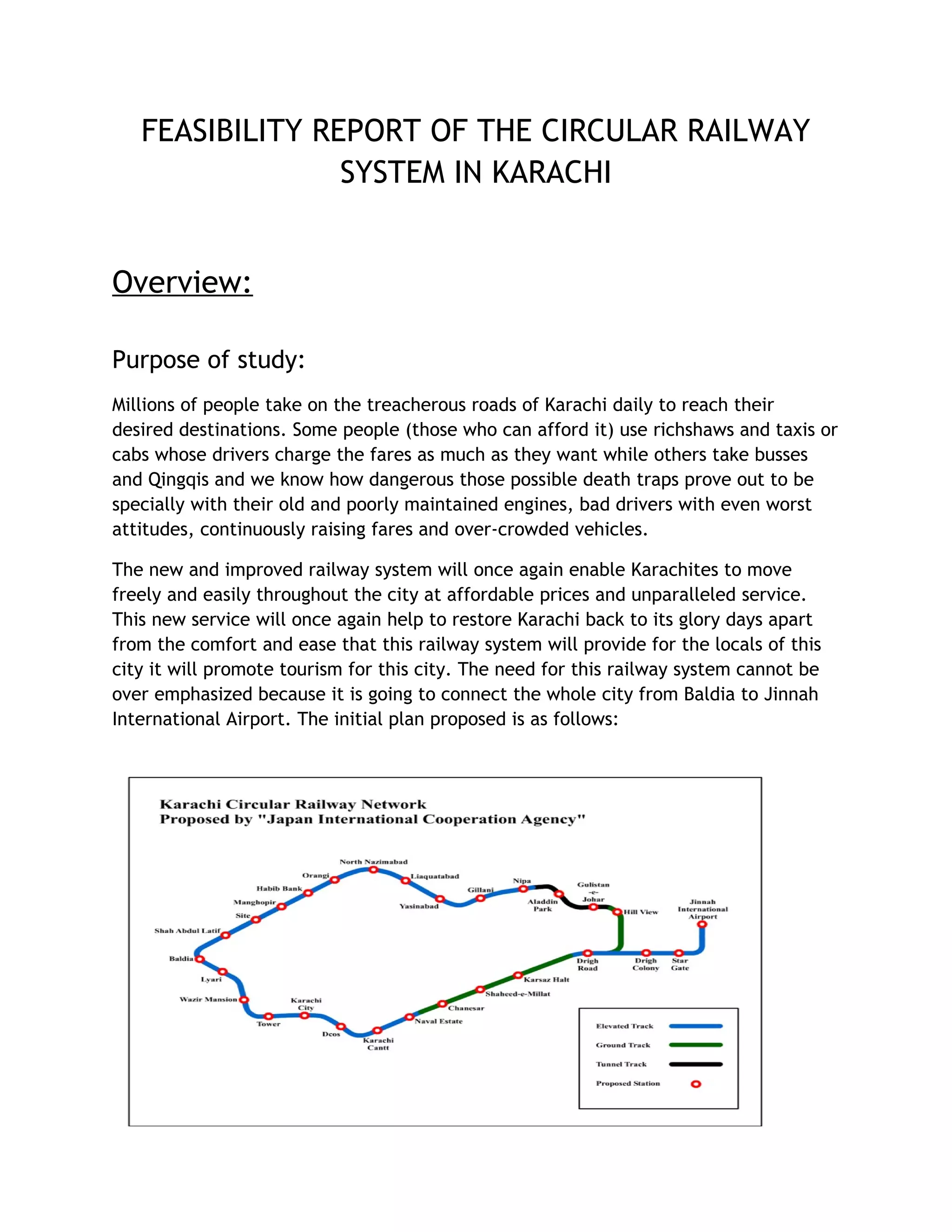 Draft Feasibility report of the railway system in Karachi | DOC | Rail Travel | Travel Type