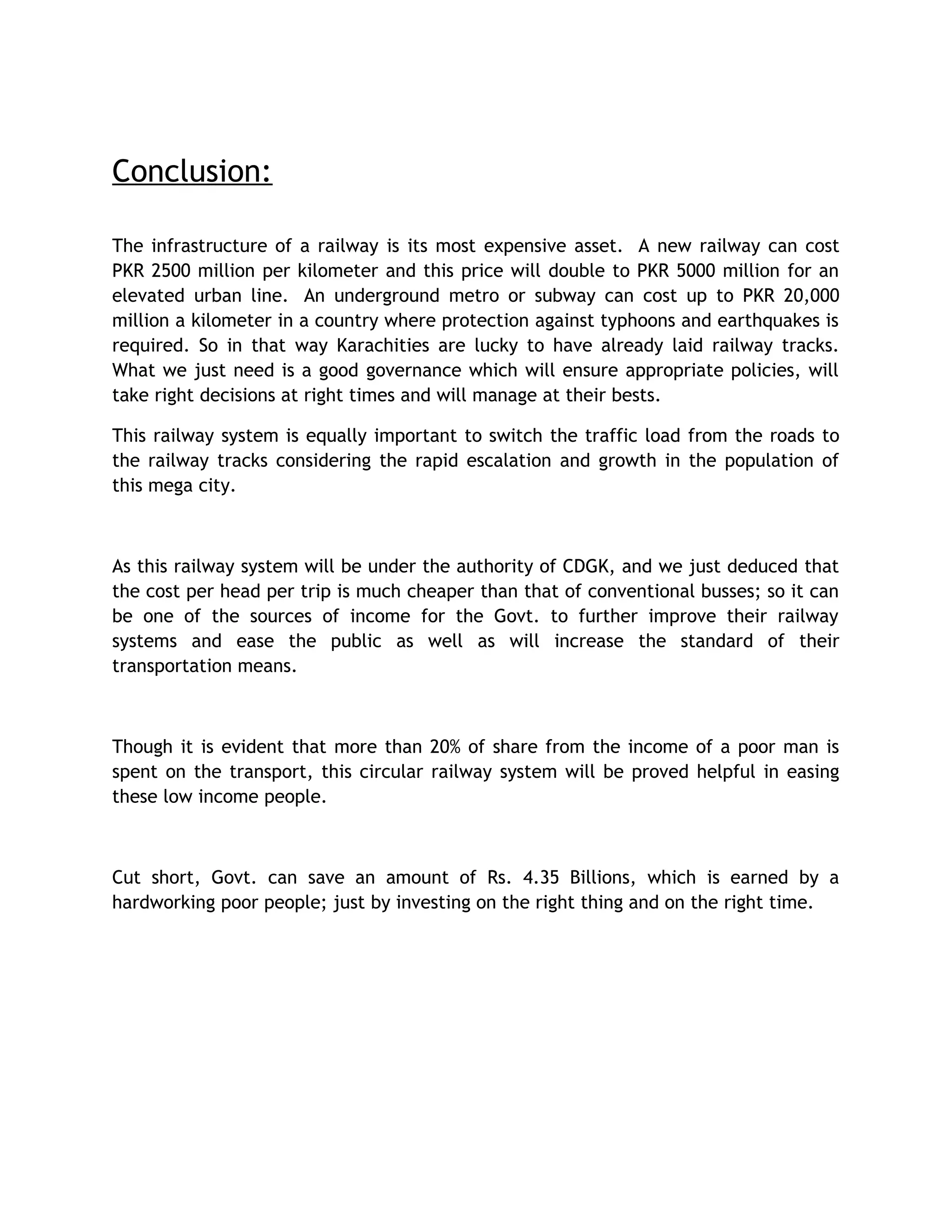 Draft Feasibility report of the railway system in Karachi | DOC | Rail Travel | Travel Type