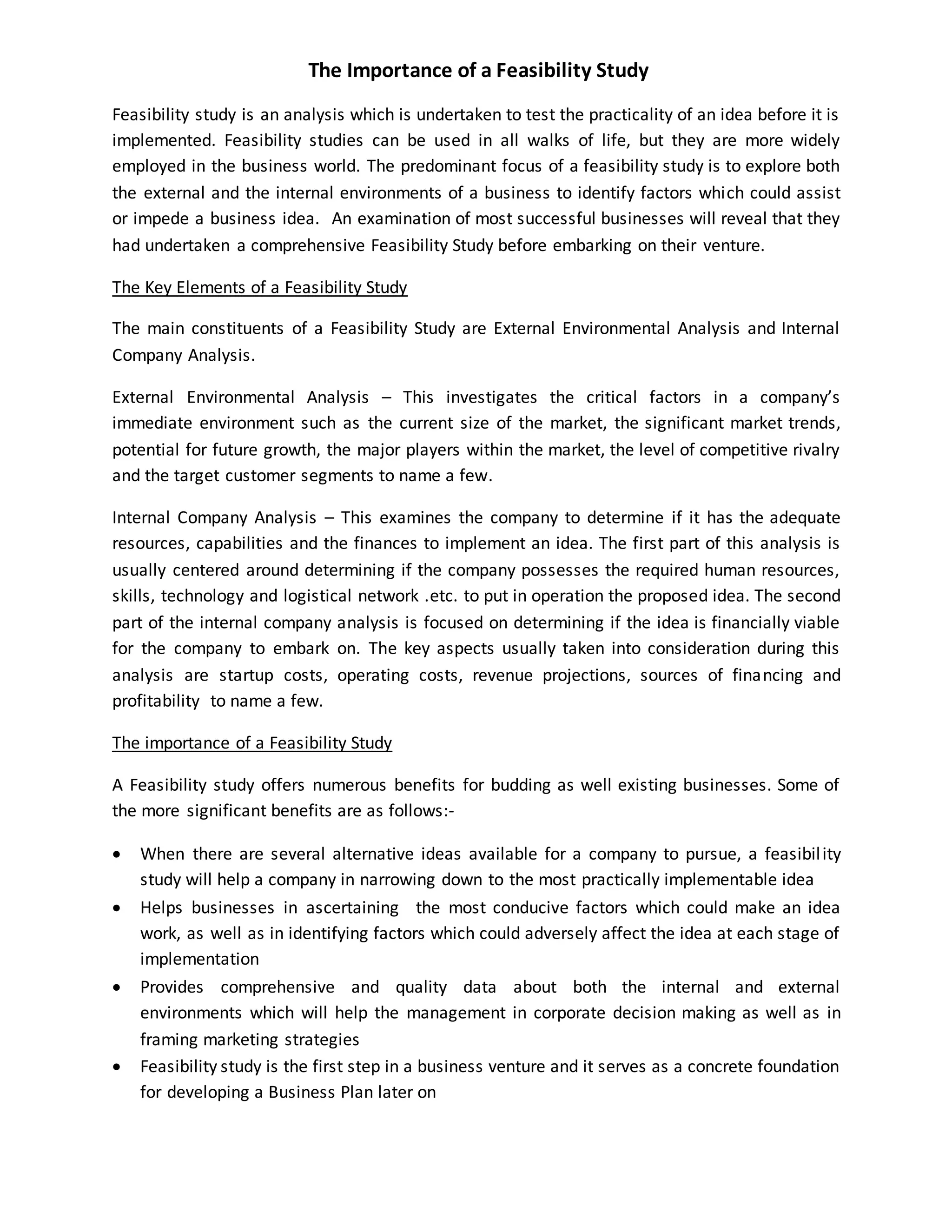 Feasibility Study- A Snapshot | DOCX