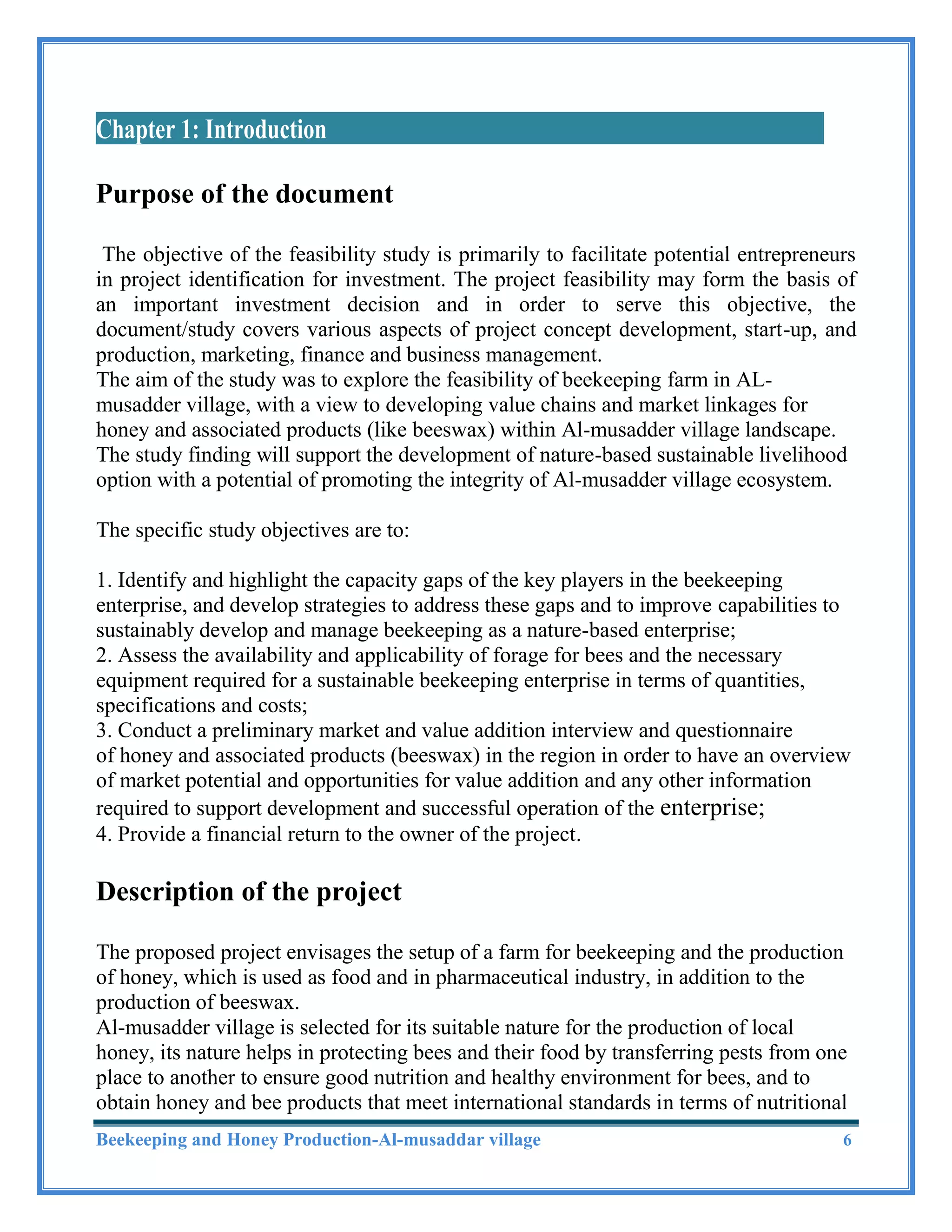 A Feasibility Study for Establishing a Beekeeping Farm and Production ...