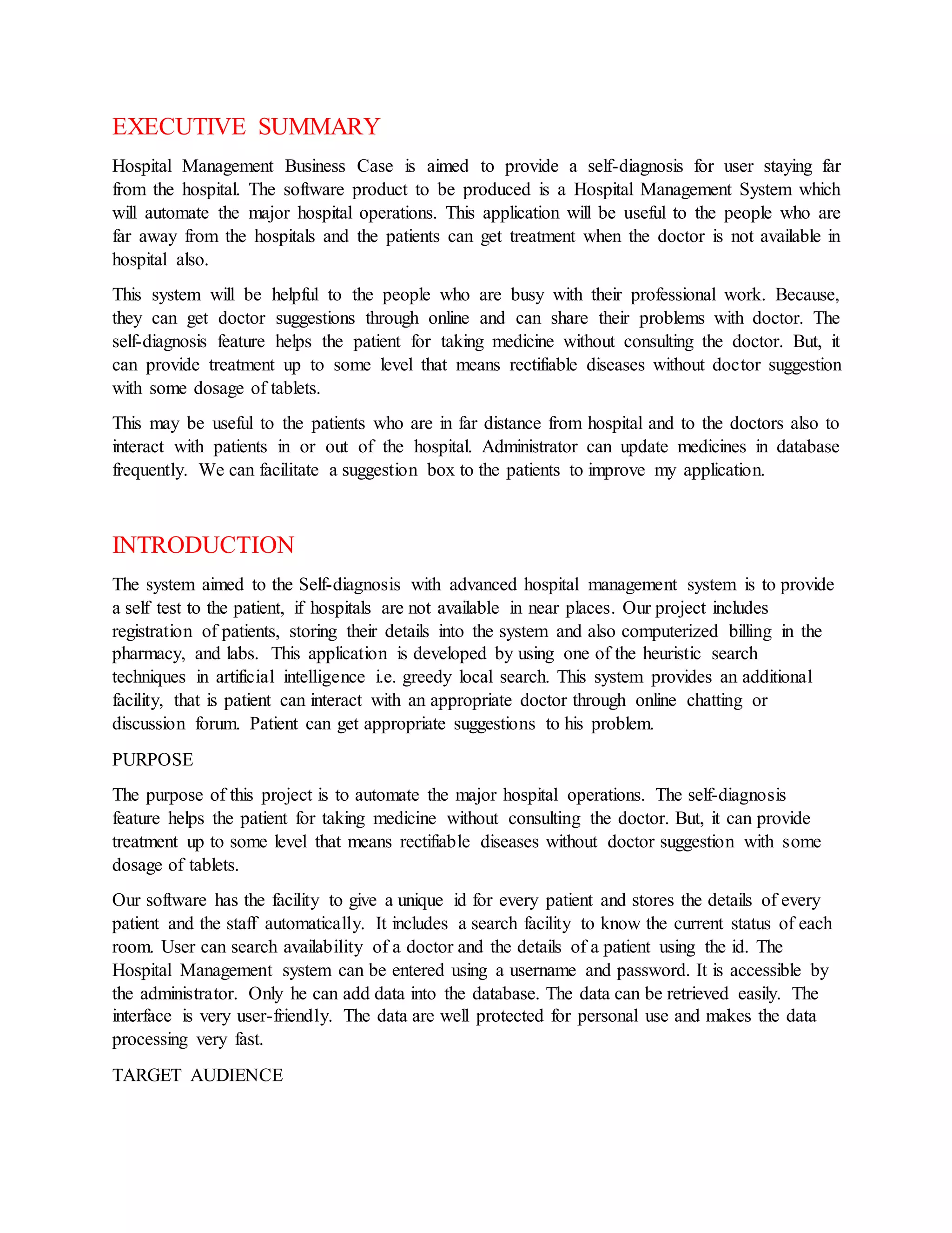 Feasibility Study of Hospital Management System | DOCX