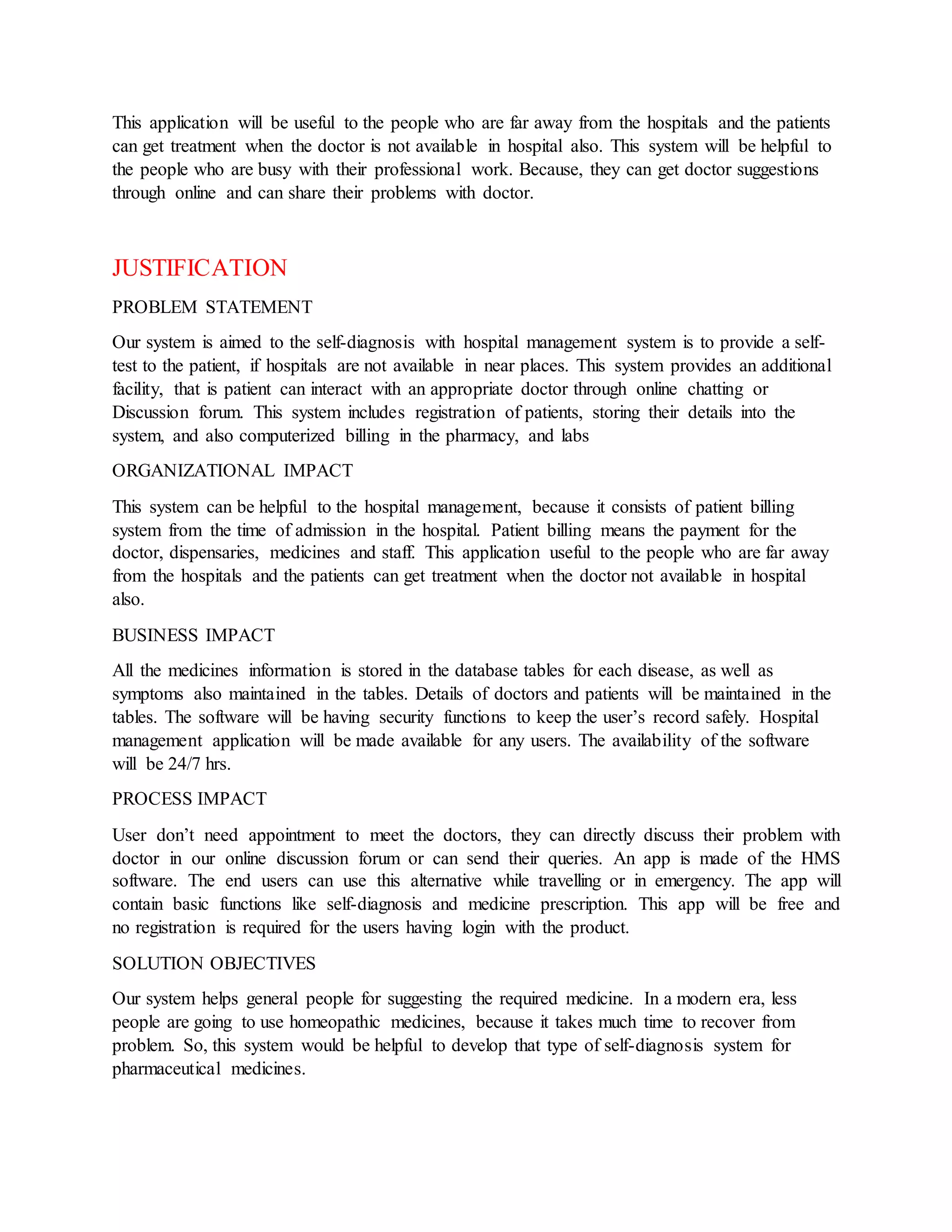 Feasibility Study of Hospital Management System | DOCX