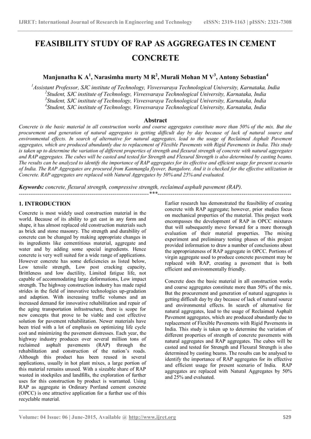 Feasibility study of rap as aggregates in cement concrete | PDF | Civil ...