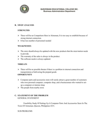 Feasibility study of setting up a computer store chapter 1-5 | PDF