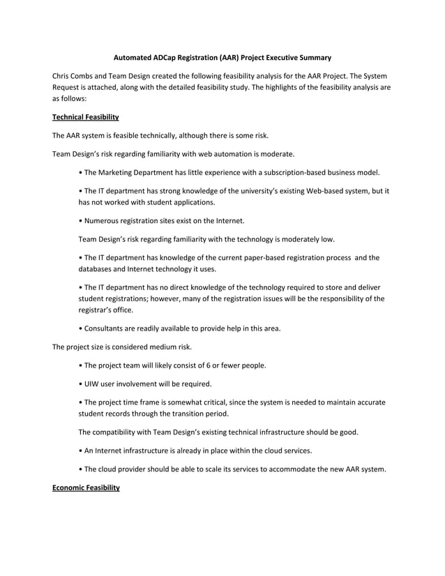 Feasibility study summary | DOCX